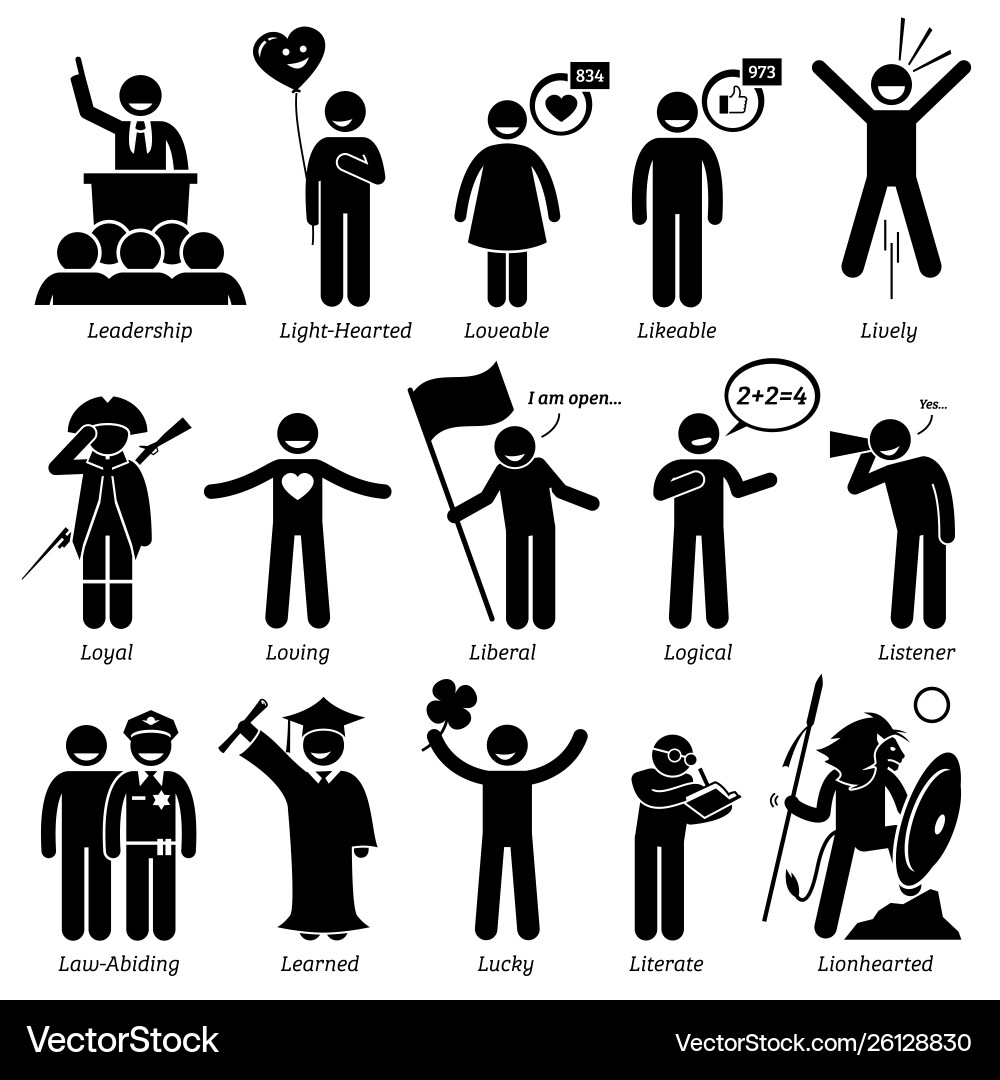 Positive personalities character traits stick Vector Image