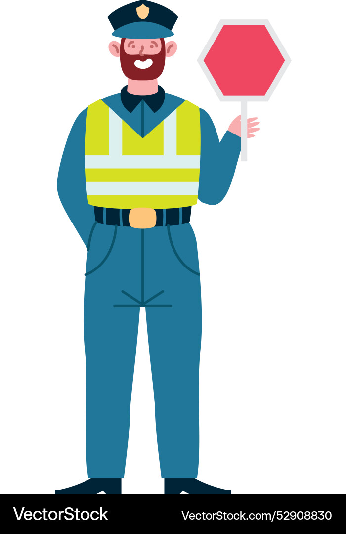 Traffic policeman holding a stop sign Royalty Free Vector