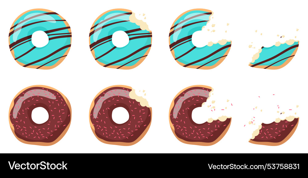 Bitten and eaten donut set of animation sequence Vector Image