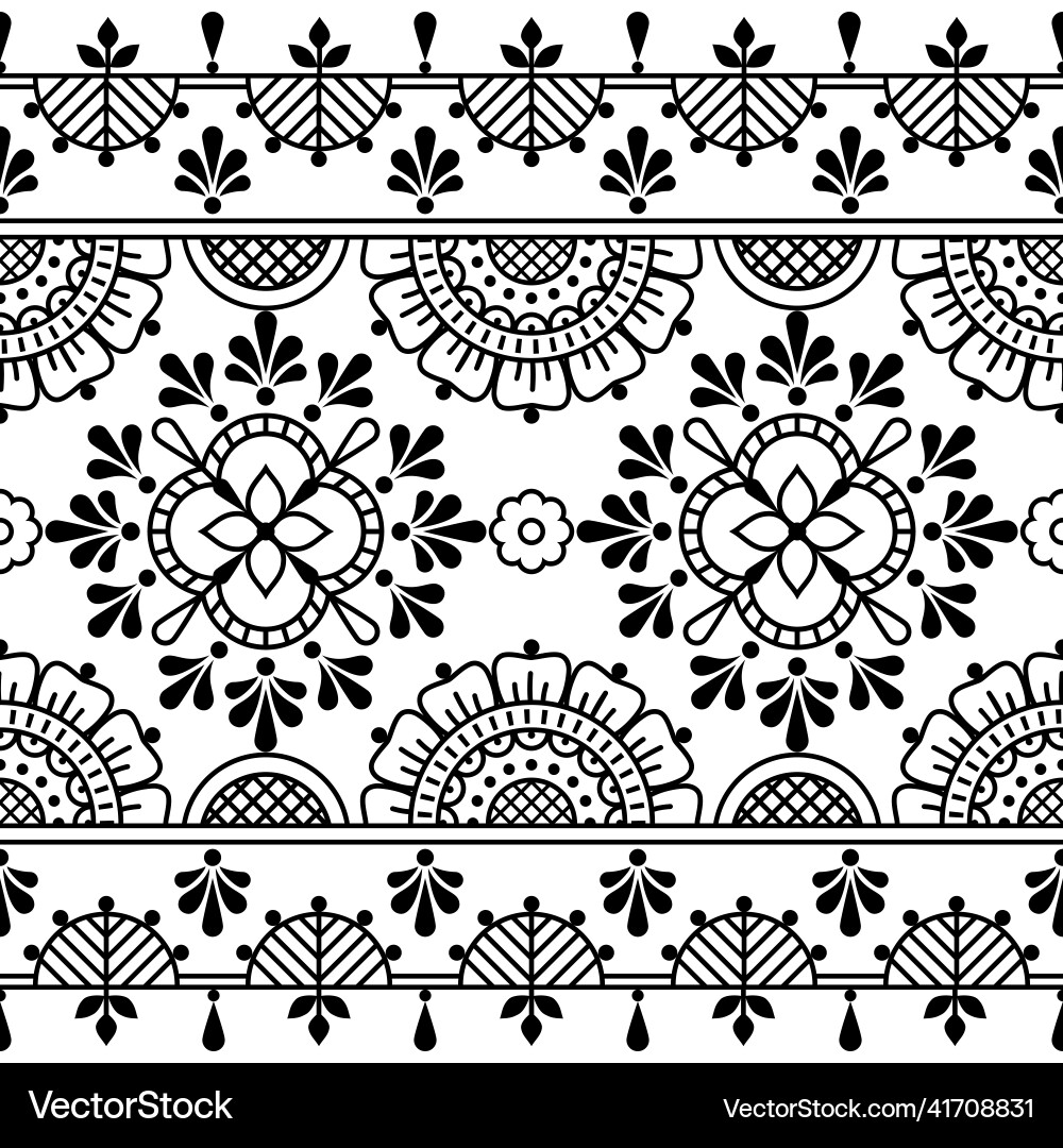 Floral folk art outline seamless pattern Vector Image
