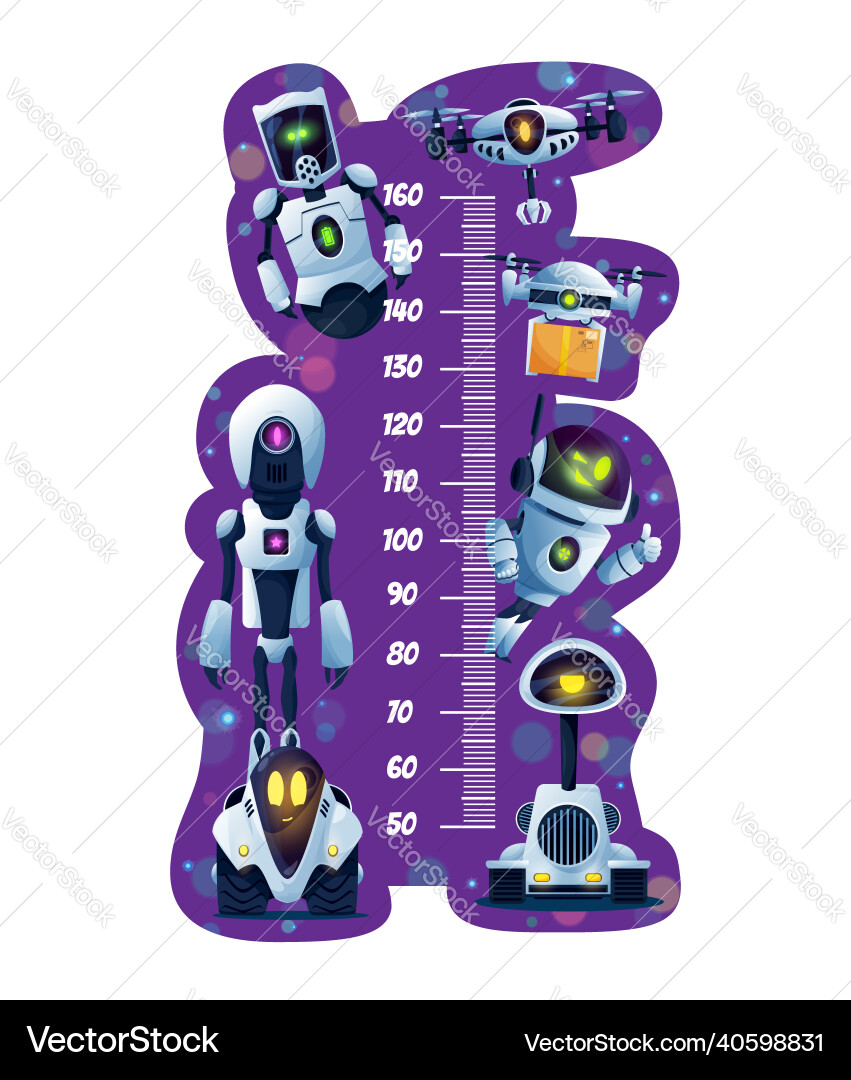 Kids height chart growth measure cartoon robots Vector Image