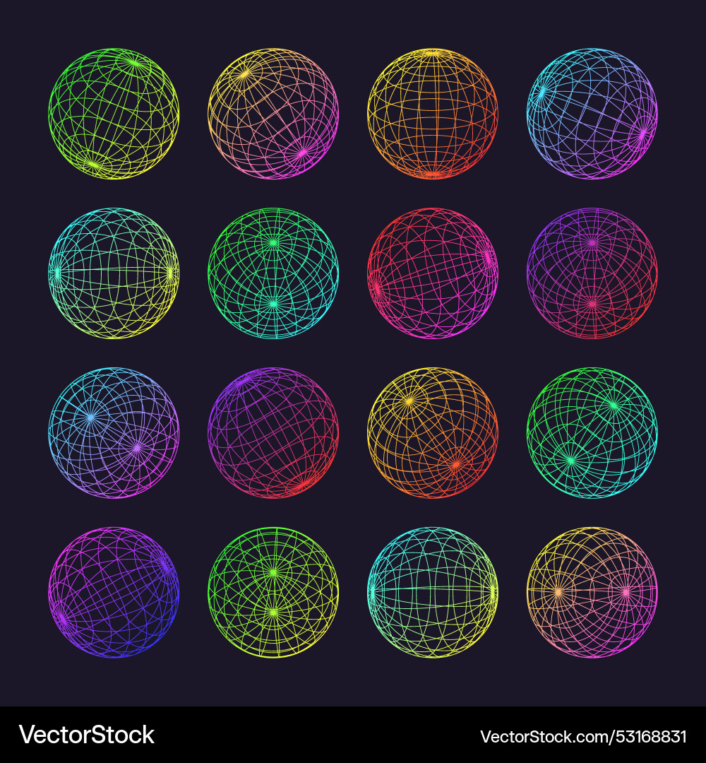 Neon wireframe shapes lined sphere perspective Vector Image