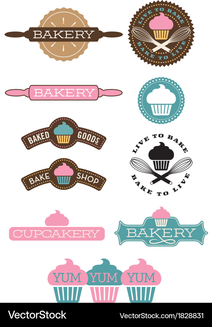 Set of 10 bakery and cupcake designs Royalty Free Vector