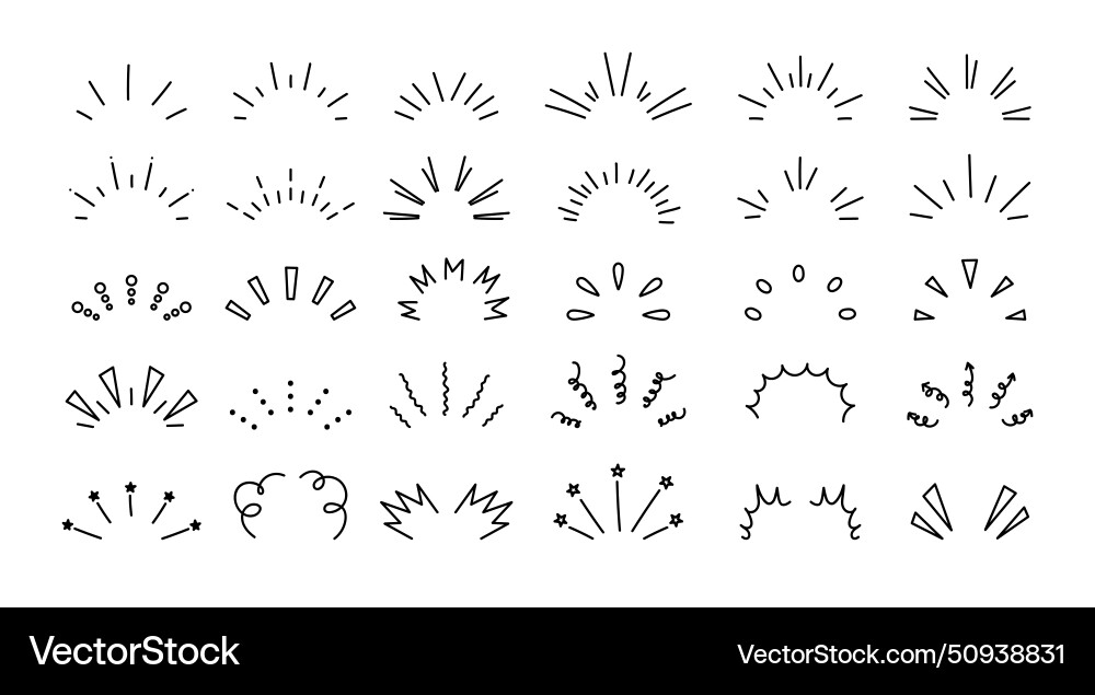 Sunburst doodle line shine rays and sparkles Vector Image