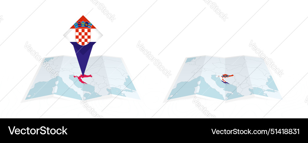 Two versions of an croatia folded map one with a Vector Image
