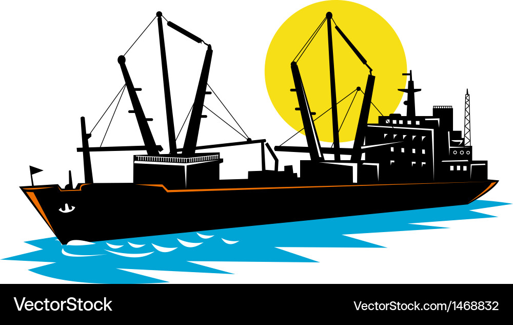 Cargo ship at sea Royalty Free Vector Image - VectorStock
