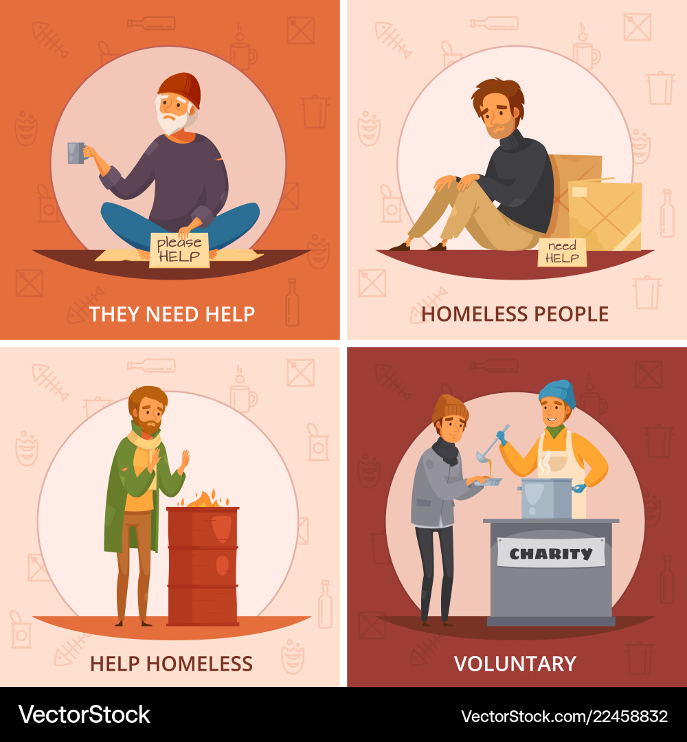 Cartoon homeless people icon set Lizenzfreies Vektorbild
