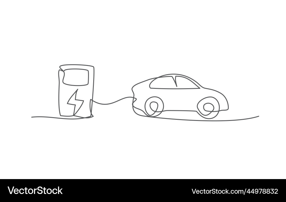 Electric car one line drawing on white background Vector Image