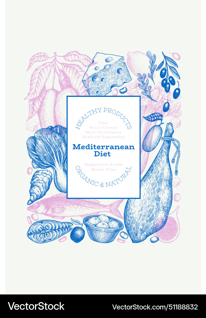 Mediterranean cuisine design template hand drawn Vector Image