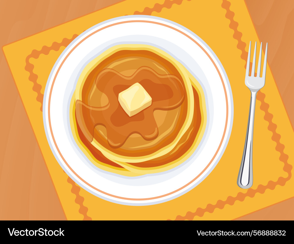 Pancakes with butter and syrup above Royalty Free Vector