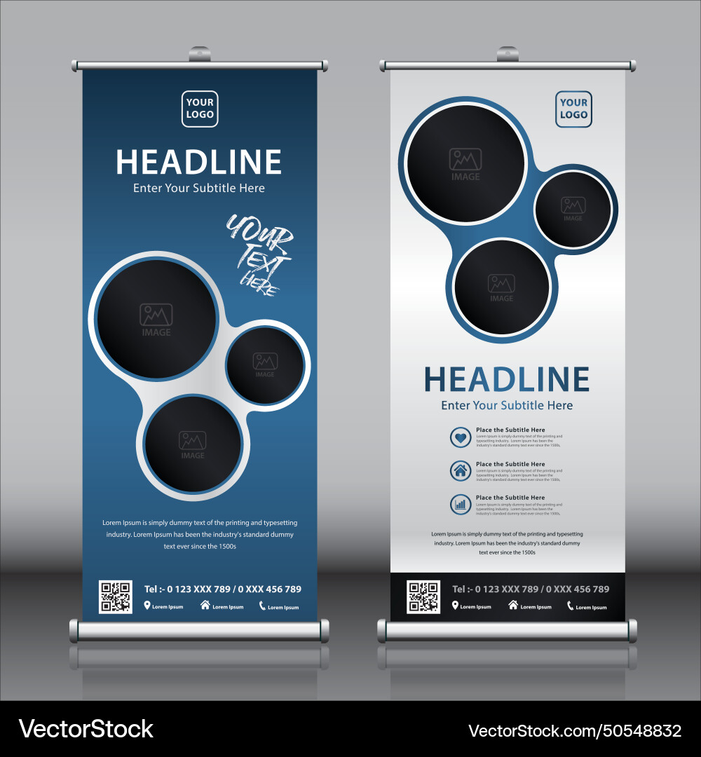 Roll up banner blue white beautiful color circles Vector Image