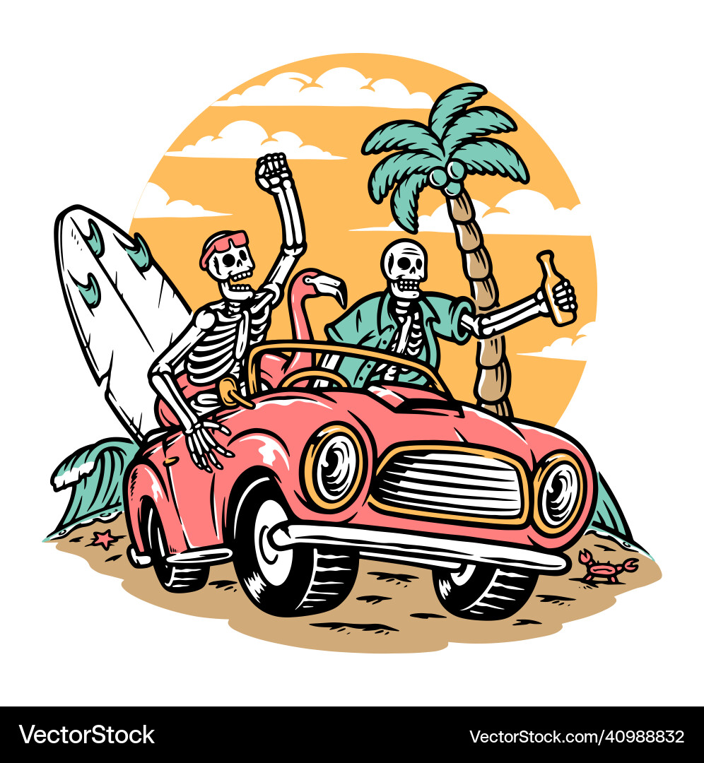 Skull trip to the beach Royalty Free Vector Image