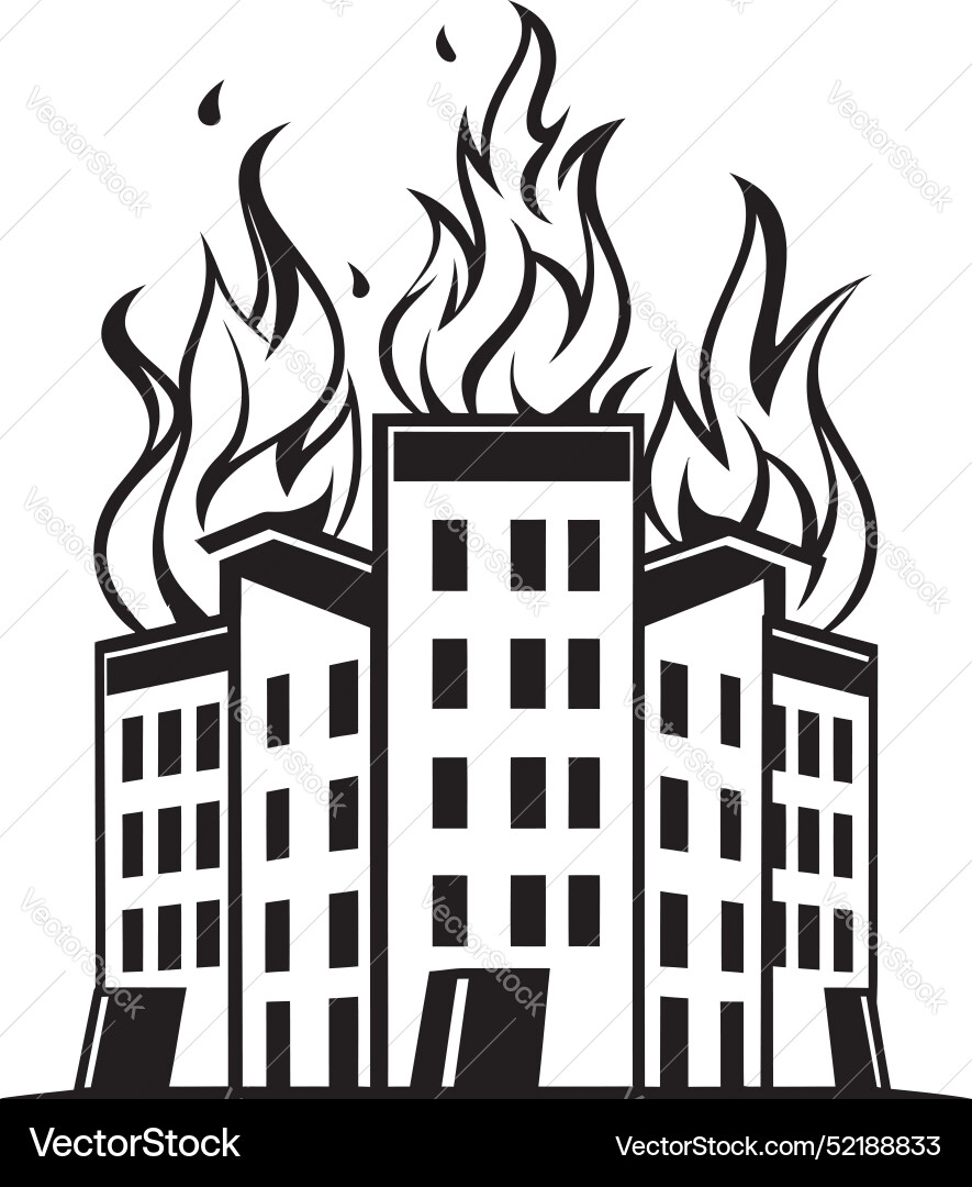 Disaster response building on fire black logo Vector Image