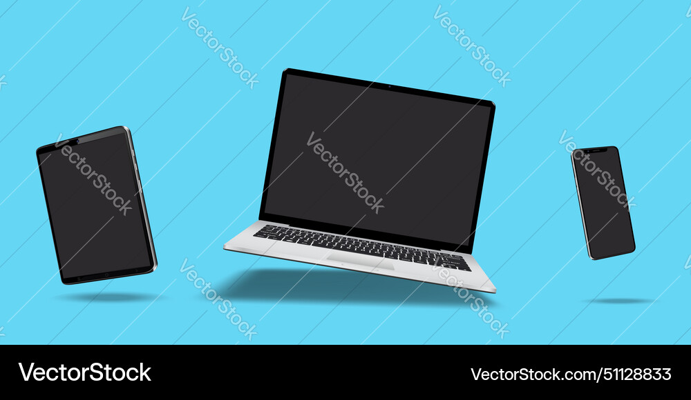 Flying laptop mobile and tablet Royalty Free Vector Image