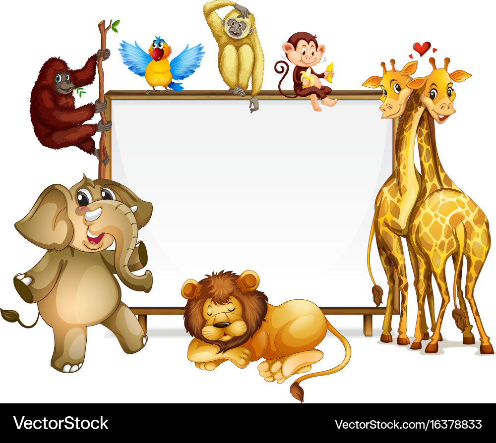 Frame template with many wild animals Royalty Free Vector