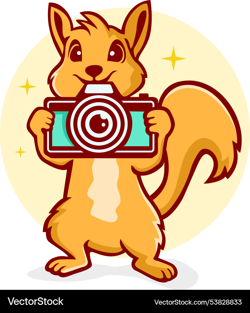 Funny cute cartoon squirrel holding camera Vector Image