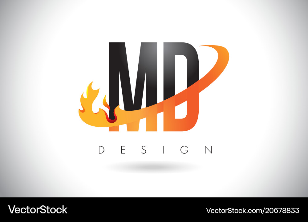 Md m d letter logo with fire flames design Vector Image