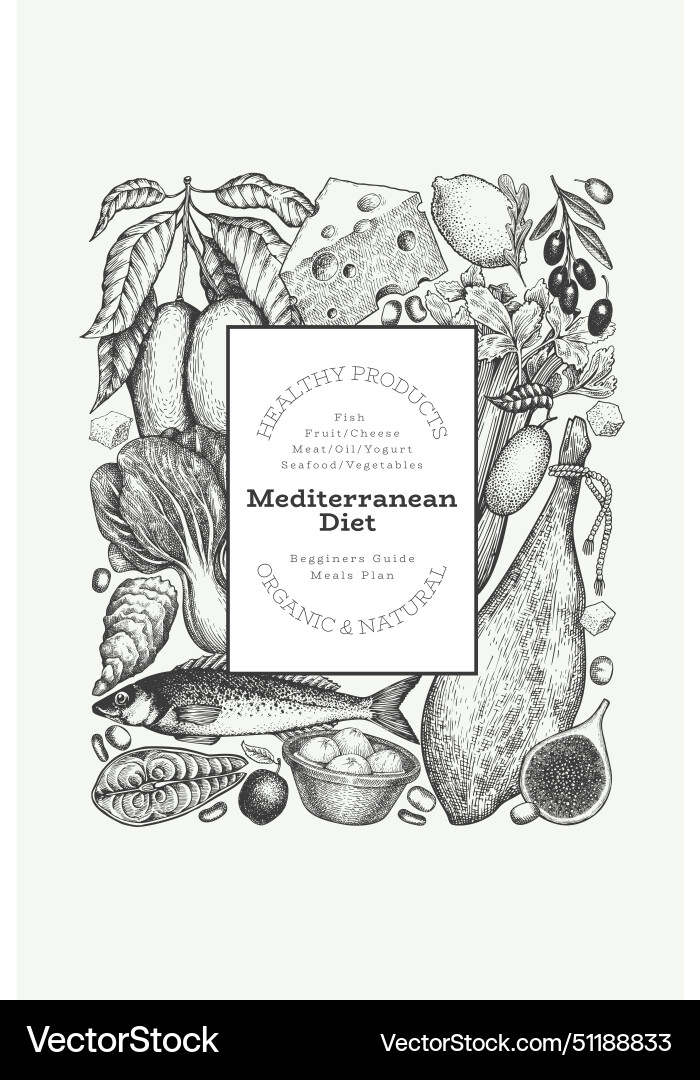 Mediterranean cuisine design template hand drawn Vector Image