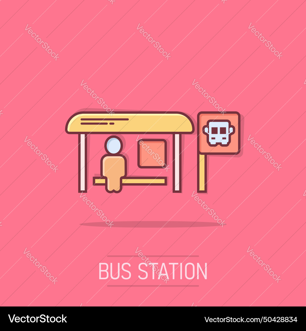 Bus station icon in comic style auto stop cartoon Vector Image