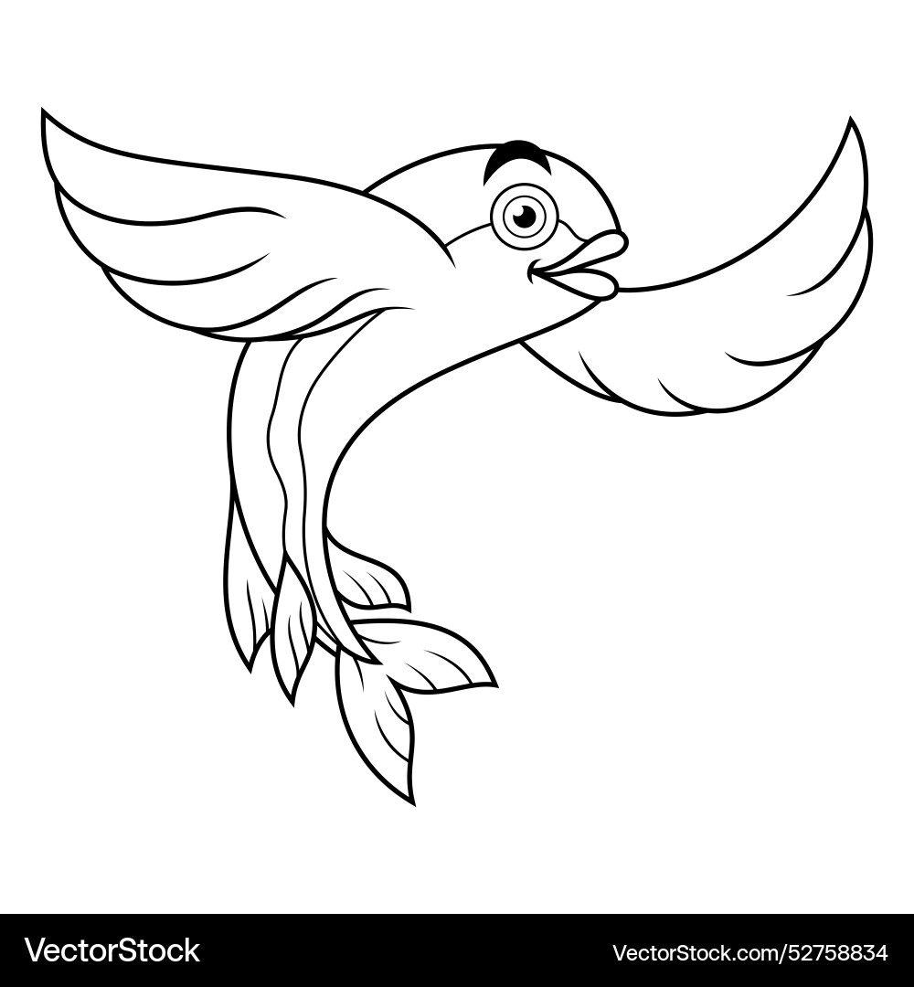 Cartoon flying fish line art Royalty Free Vector Image