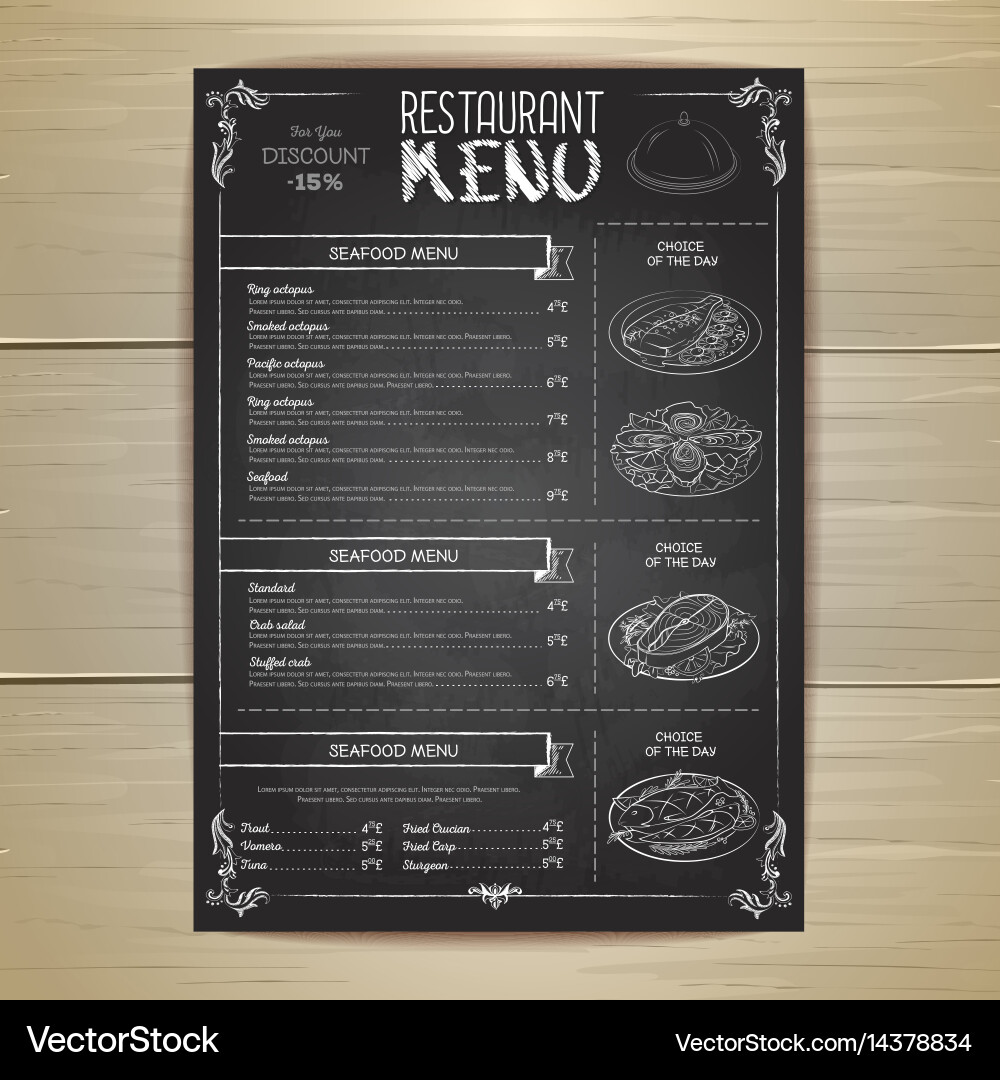 Chalk drawing restaurant menu design Royalty Free Vector