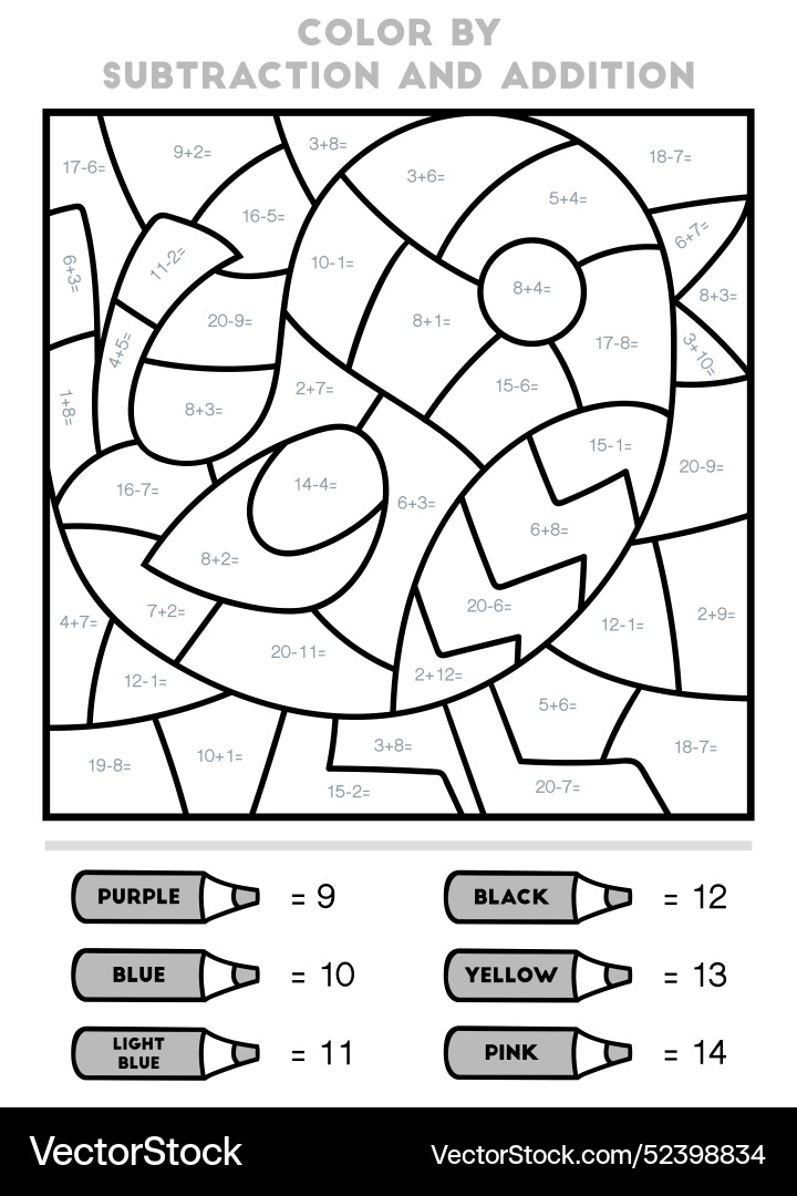 Color by addition and subtraction education game Vector Image