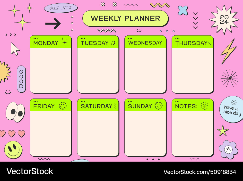 Cool modern weekly planner y2k style trendy week Vector Image