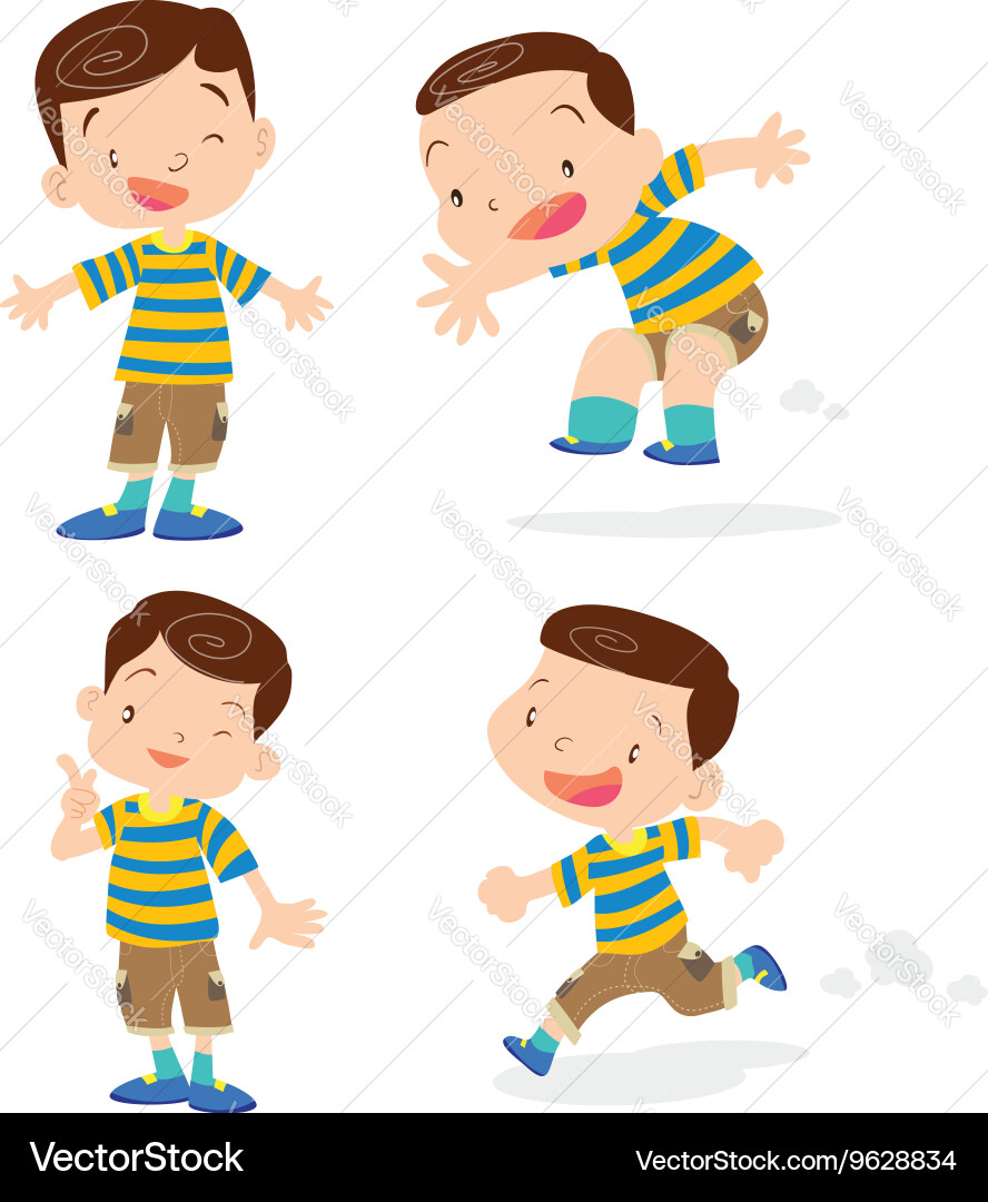 Cute boy character cartoon action Royalty Free Vector Image