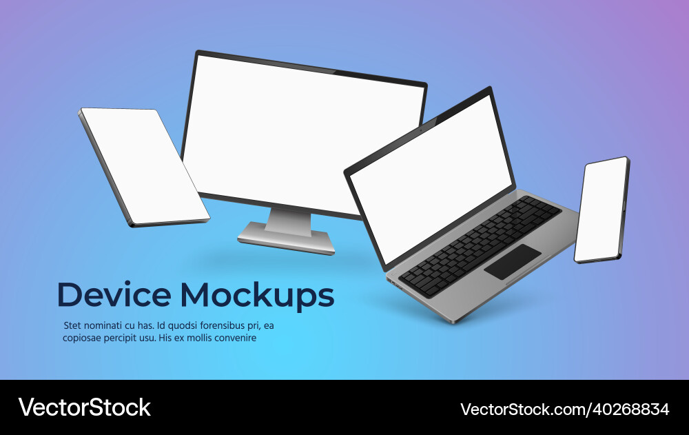 Device poster with floating realistic gadgets Vector Image