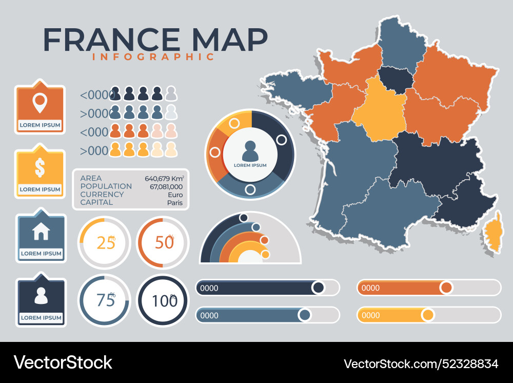 Flat design france map infographic Royalty Free Vector Image