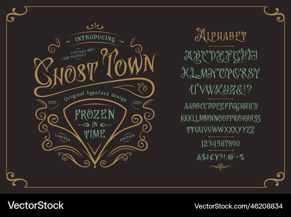 Font ghost town letters and numbers Royalty Free Vector