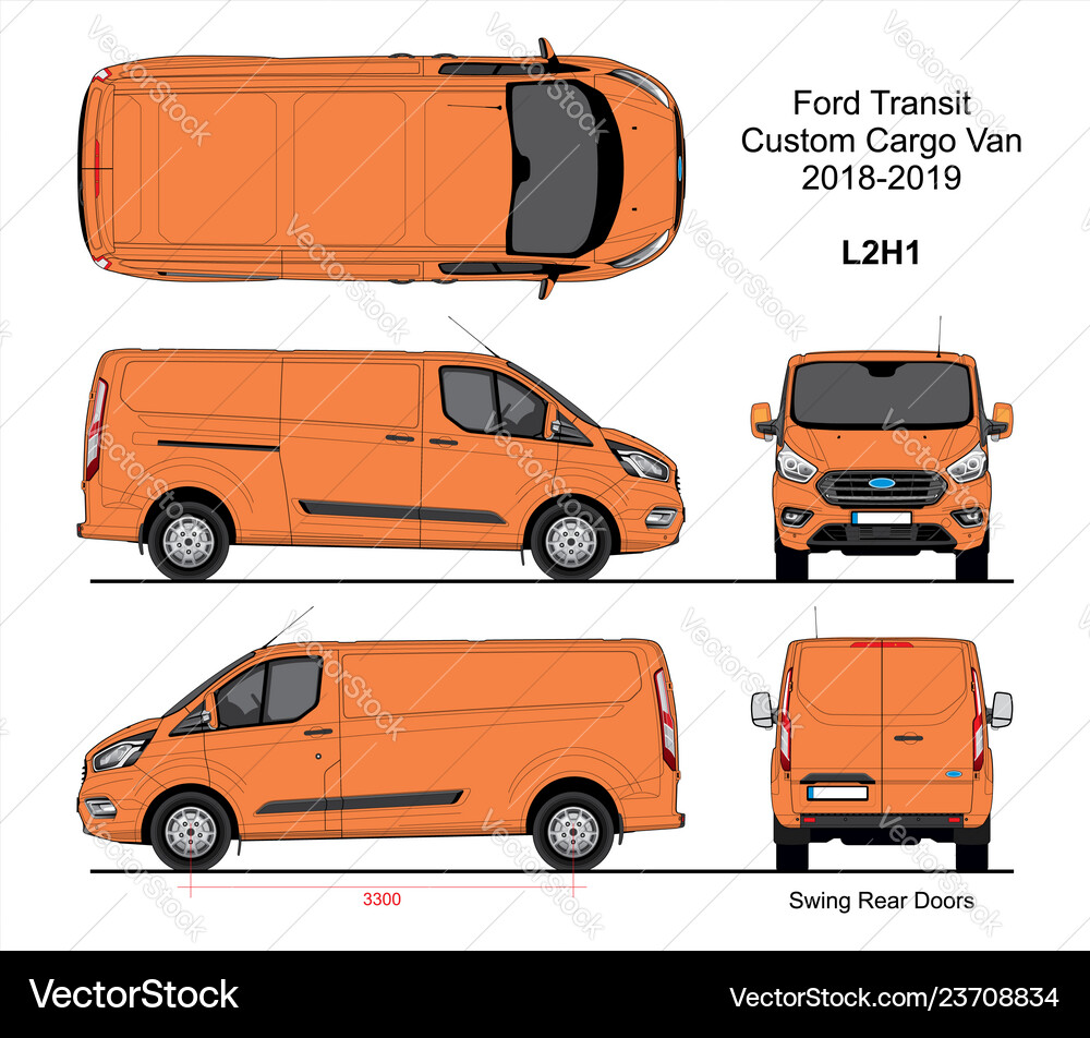 Ford transit custom cargo van l2h1 2018-2019 Vector Image