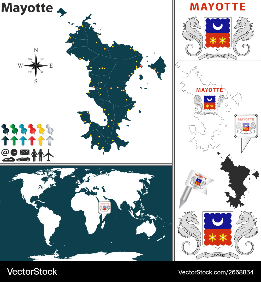 Mayotte map world Royalty Free Vector Image - VectorStock