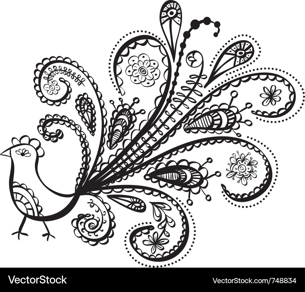 Peacock bird line art Royalty Free Vector Image