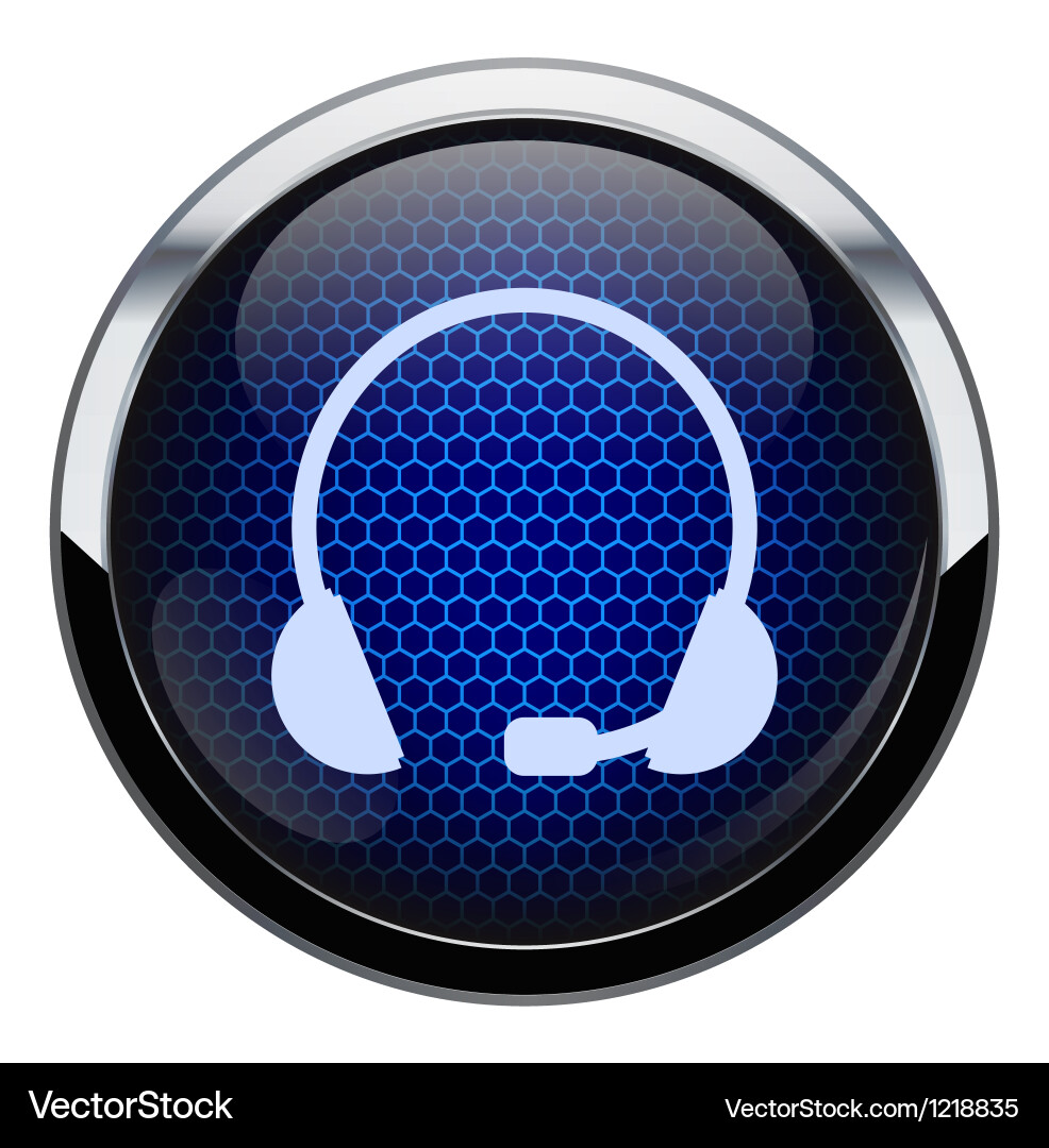 Blue honeycomb headset icon Royalty Free Vector Image