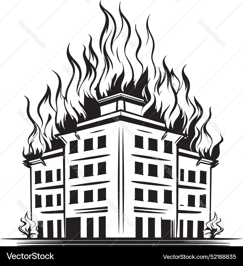 Conflagration crisis building on fire black logo Vector Image
