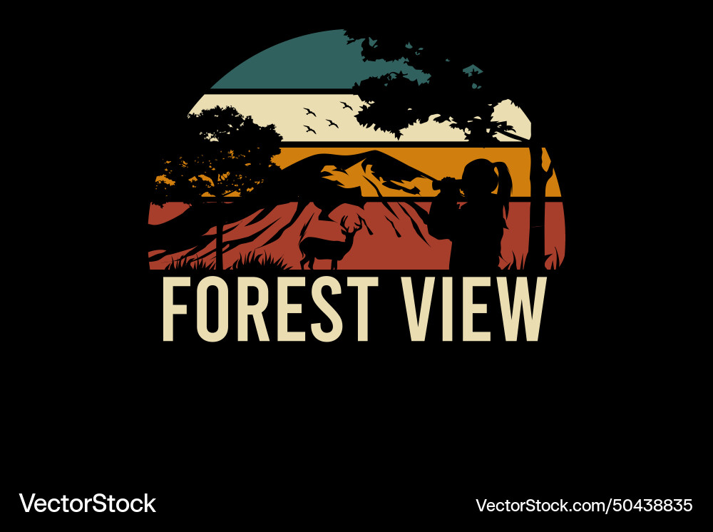 Forest view retro vintage landscape design Vector Image