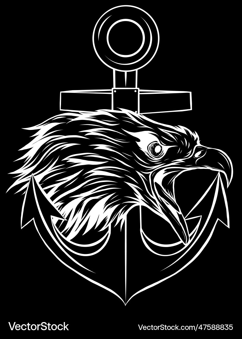 Weiße Silhouette des Kopf Adler mit Anker Vektorbild