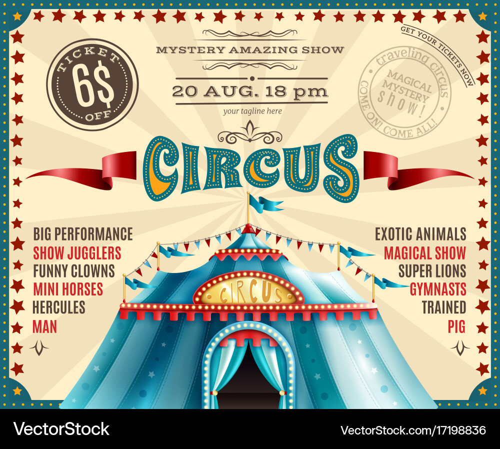 Circus performance announcement retro poster Vector Image