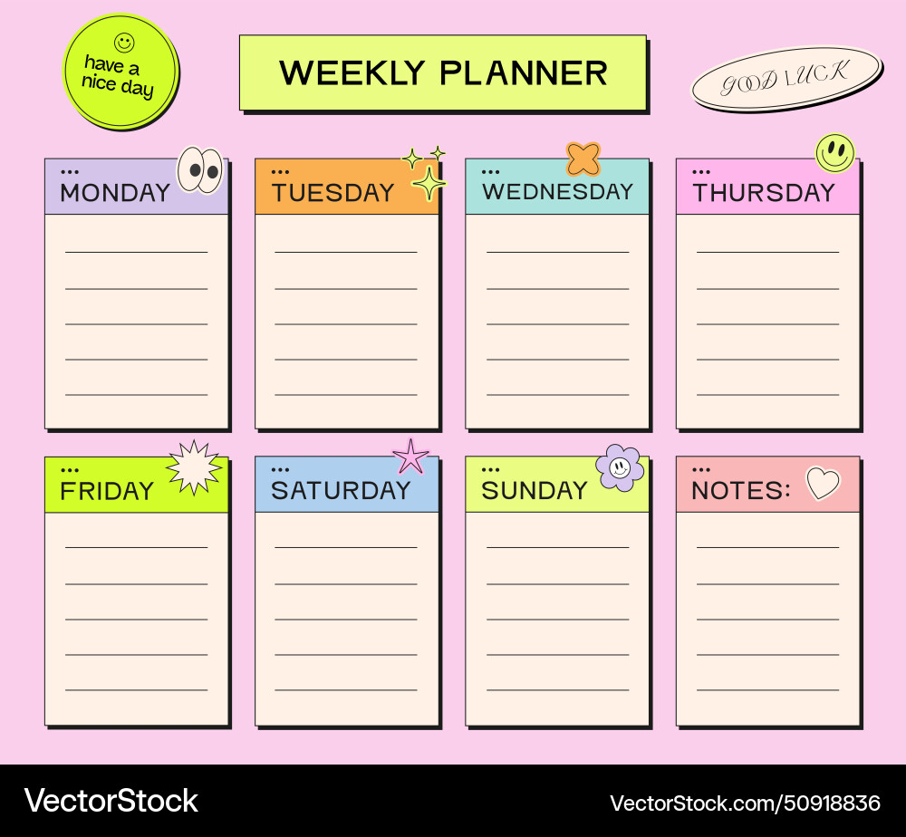 Cool modern weekly planner y2k style trendy week Vector Image