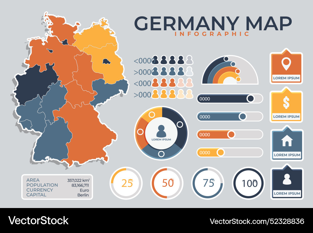 Flat design germany map infographic Royalty Free Vector