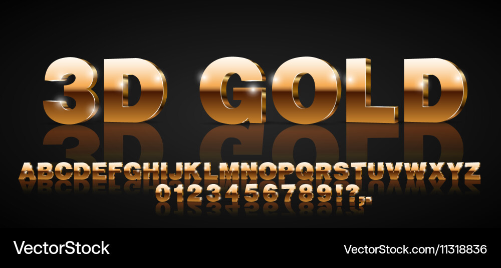Metallic Gold Extruded Font Royalty Free Vector Image