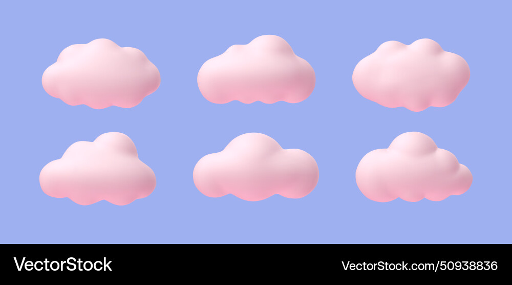 Pink clouds cartoon soft rounded cloud 3d Vector Image