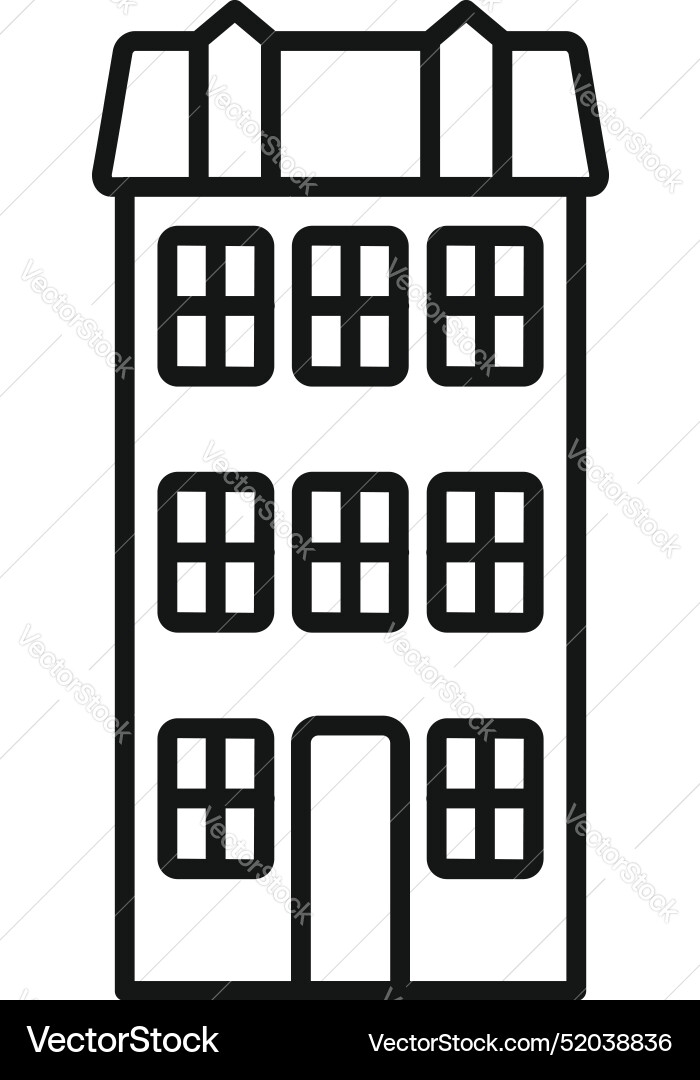 Three storey building with windows and doorway Vector Image