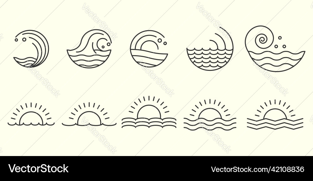 Water wave line art style logo icon template Vector Image