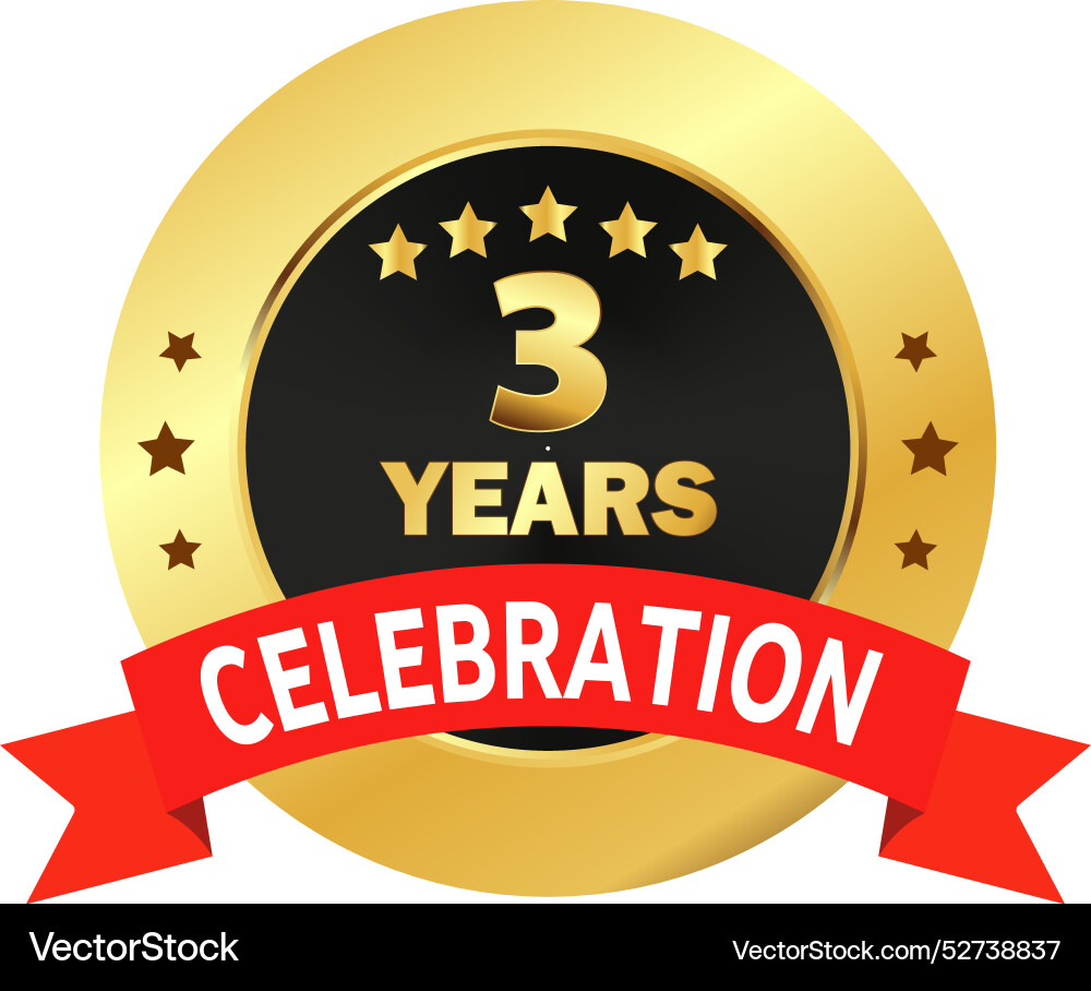 3 years celebration seal golden logo Royalty Free Vector