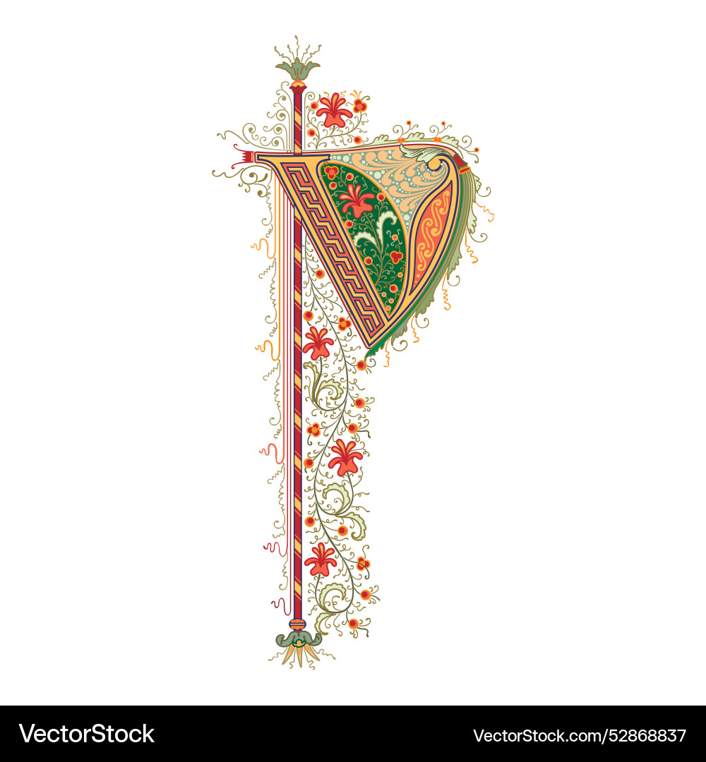 Art cinderella initial caps font capital letter v Vector Image