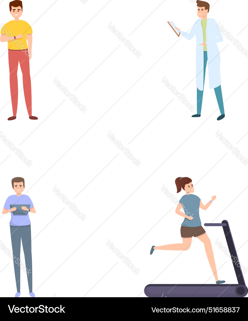 Cardio exercise icons set cartoon people Vector Image
