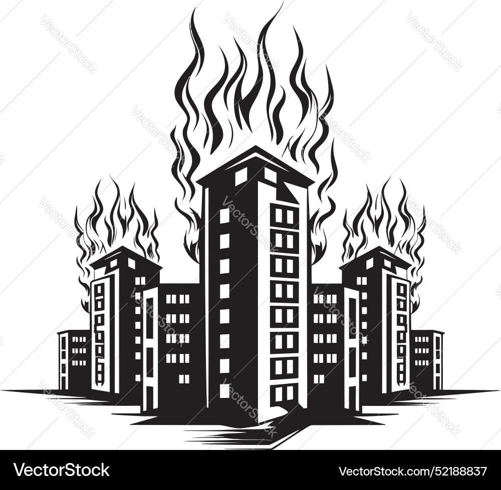 Conflagration icon burning building black logo Vector Image