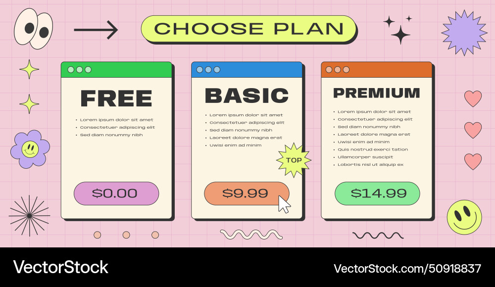 Cool tariff plans template y2k design table Vector Image